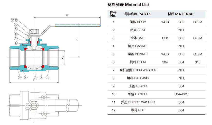 2 Piece Ball Valve Thread End DIN3202 M3